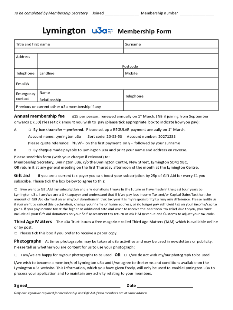 Fillable Online Membership form revision v.6 Fax Email Print - pdfFiller
