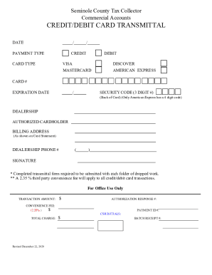 Fillable Online Commercial Accounts Credit/Debit Card Transmittal Form ...