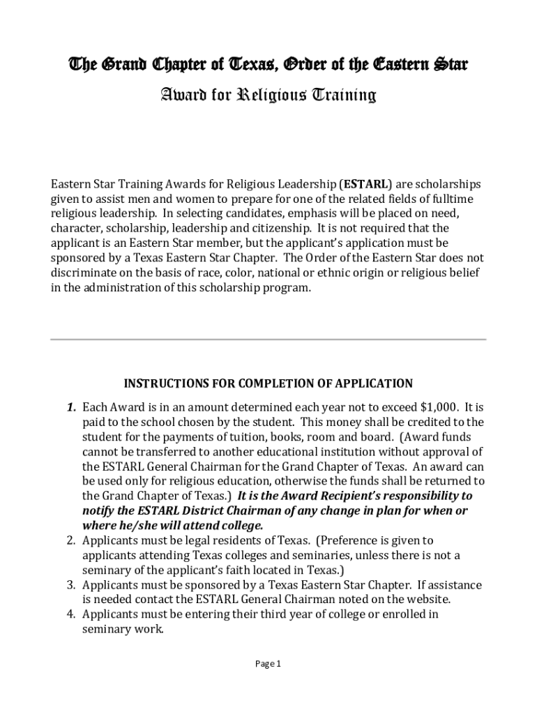 Fillable Online The Grand Chapter of Texas, Order of the Eastern Star ...