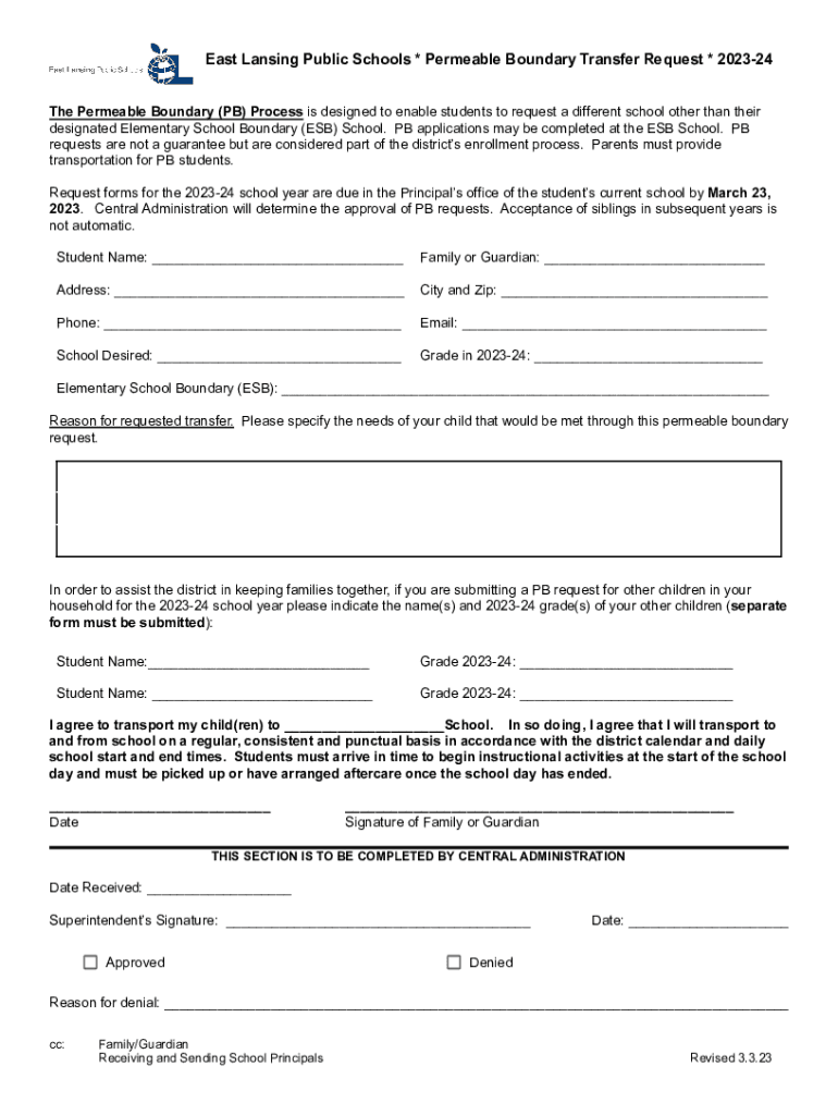 Fillable Online Permeable Boundary Application (In-District Transfer ... Fax Email Print - pdfFiller