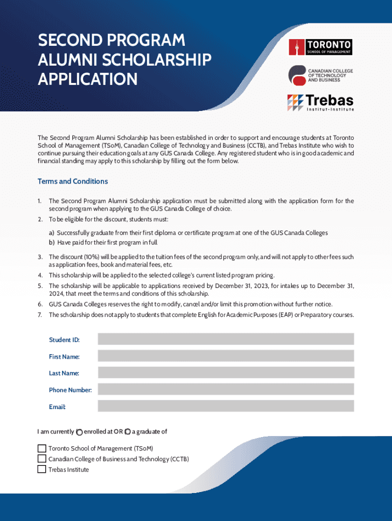 Fillable Online Application Form - Second Program Alumni Scholarship ...
