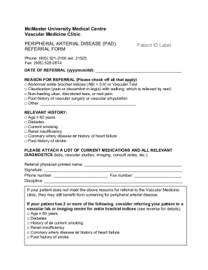 Fillable Online Vascular-Medicine-Clinic-Peripheral-Arterial-Disease ...