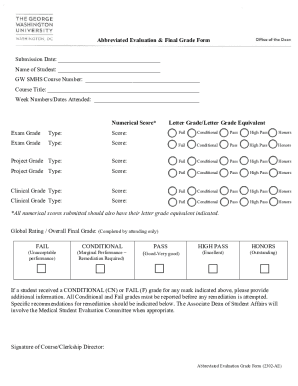 Fillable Online Abbreviated Evaluation Grade Form Fax Email Print ...