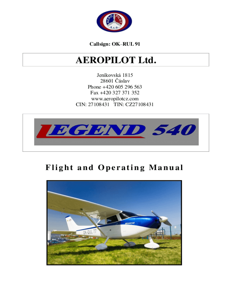 Fillable Online LEGEND 600 Certificates - LEGEND aircrafts by AEROPILOT ...