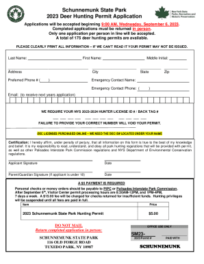 Fillable Online parks ny Schunnemunk Hunting Permit Application. Schunnemunk Hunting Permit ...