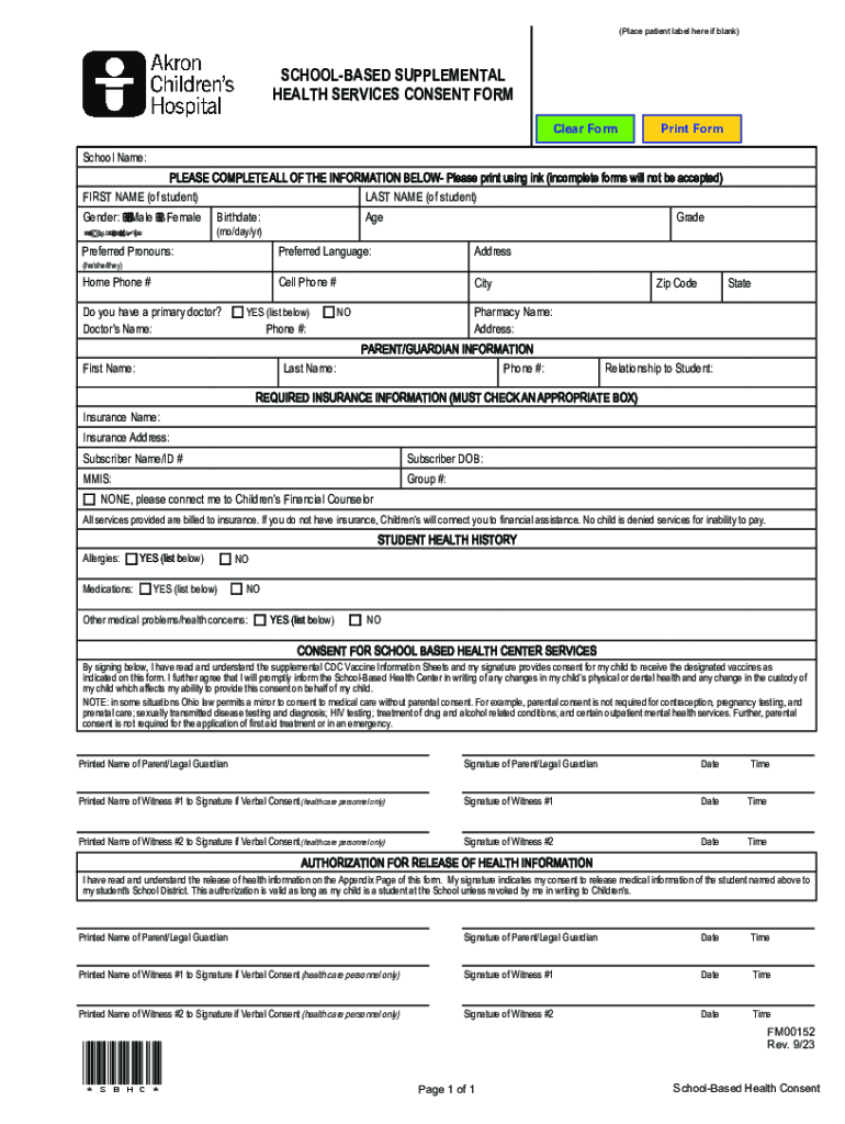 Fillable Online School-based Health Visit Consent Form - Fillable Fax ...