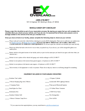 Fillable Online EXOverland Vehicle Drop Off Checklist-Subaru Crosstrek ...