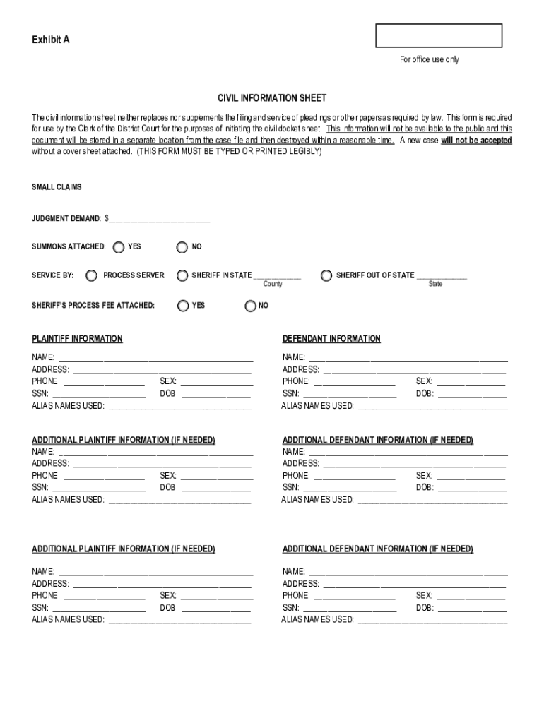Fillable Online civil case information sheet (rev. 2/13) Fax Email ...