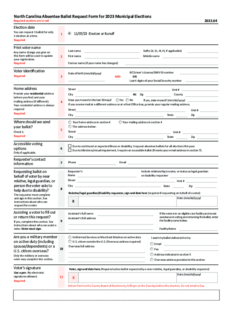 Fillable Online . North Carolina Absentee Ballot Request Form Fax Email ...