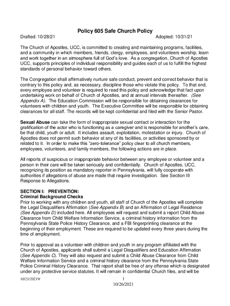 Fillable Online Safe Church Policy - St. Paul's U.C.C. Fax Email Print ...