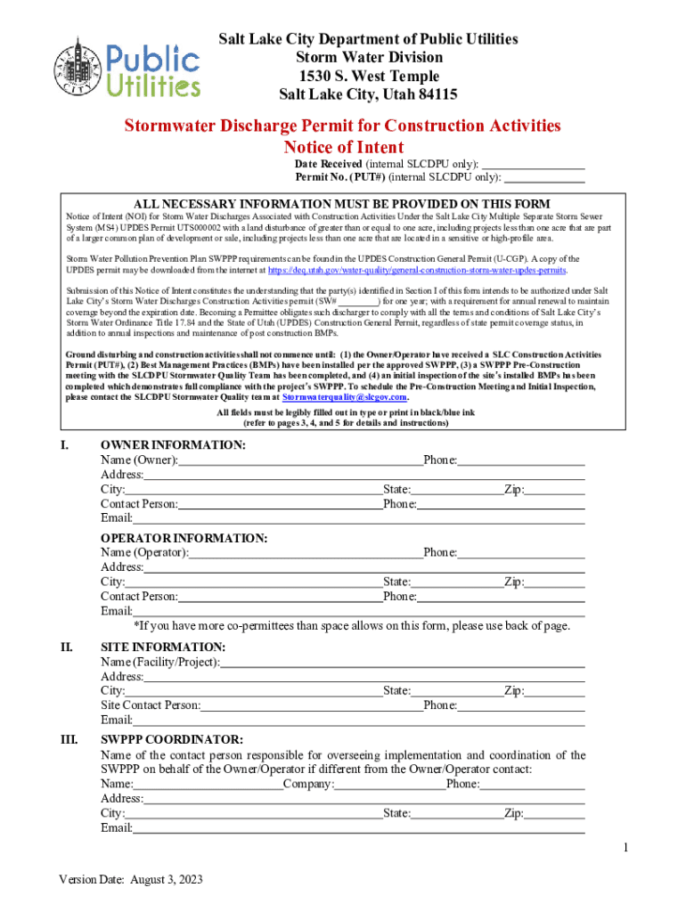Fillable Online General Permit for Storm Water Discharges from ... Fax ...