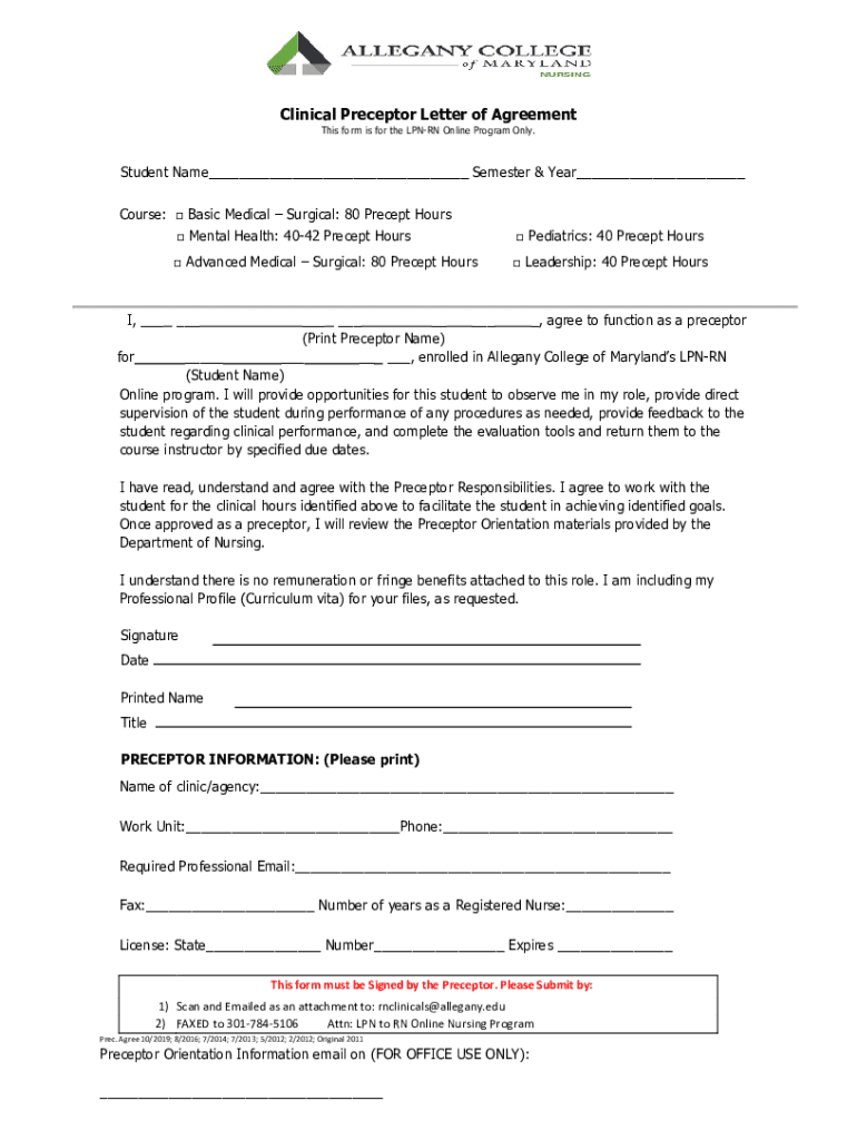Fillable Online Family Nurse Practitioner Preceptor Welcome Letter Fax ...