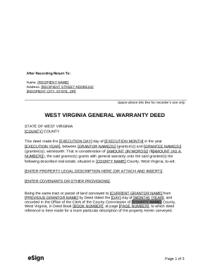 Free West Virginia Special Warranty Deed - PDFWord Doc Template | pdfFiller