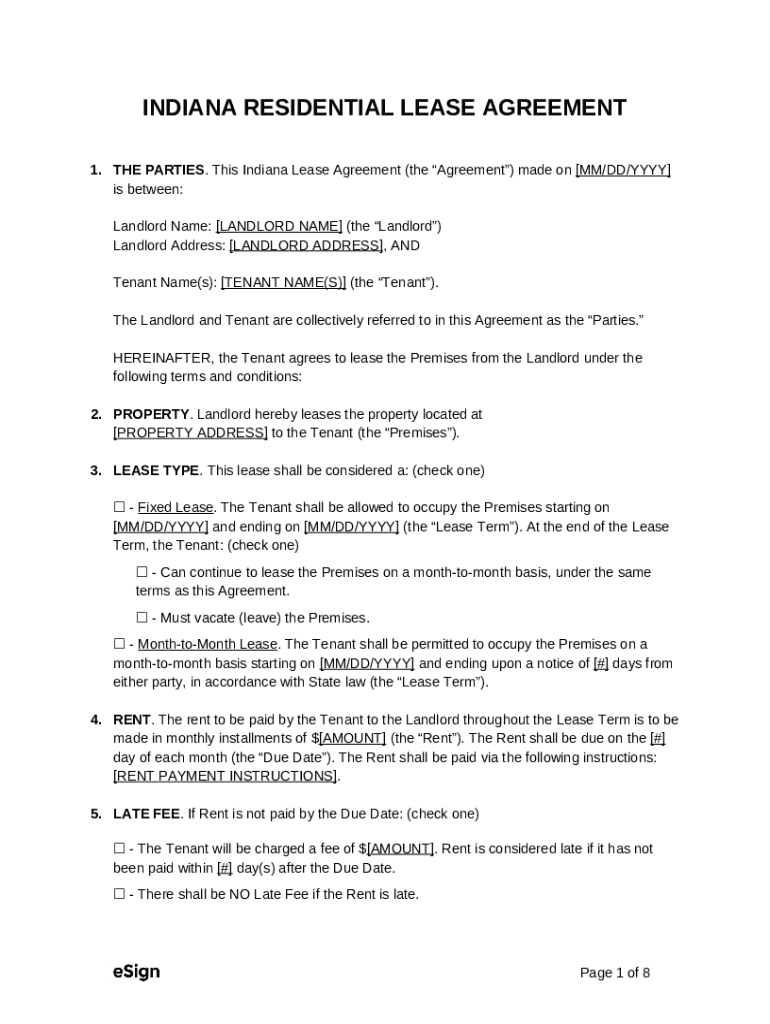 Indiana Lease Agreement - Fill Out and Sign ... Doc Template | pdfFiller