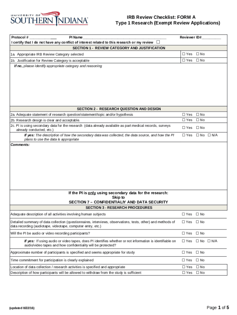 ausi-irb-reviewer-check-list--a-type-1-research-exempt.docx Doc Template | pdfFiller