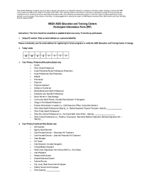 Fillable Online HRSA AIDS Education and Training Centers Participant ...