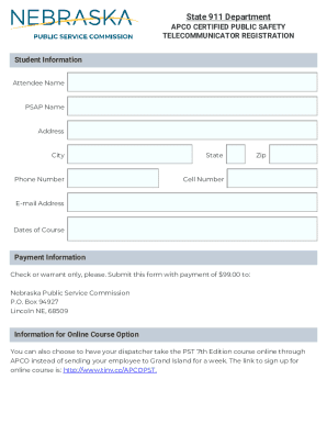 Fillable Online psc nebraska PSAP Text-to-911 Readiness and Certification Registry ... Fax Email ...