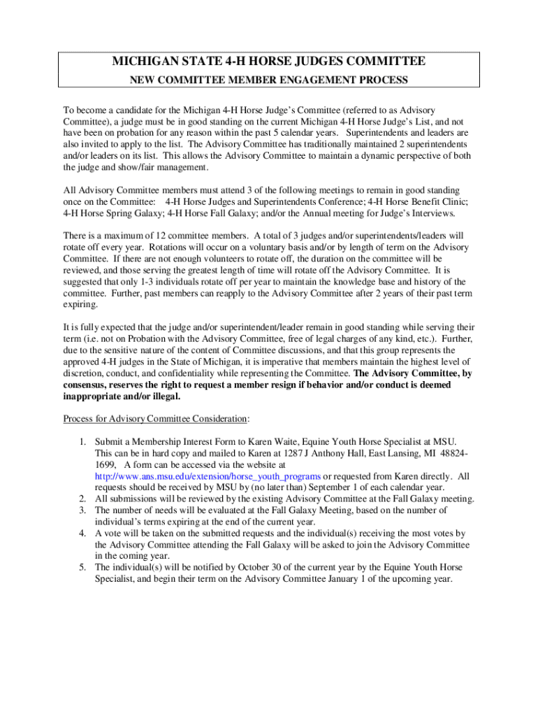 Fillable Online MICHIGAN STATE 4-H HORSE JUDGES COMMITTEE Fax Email ...