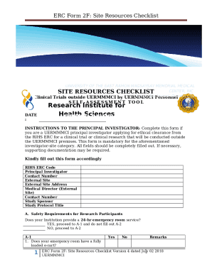 ERC 2F: Site Resources Checklist Doc Template | pdfFiller