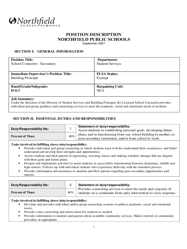 Fillable Online School Counselor - Secondary Fax Email Print - pdfFiller