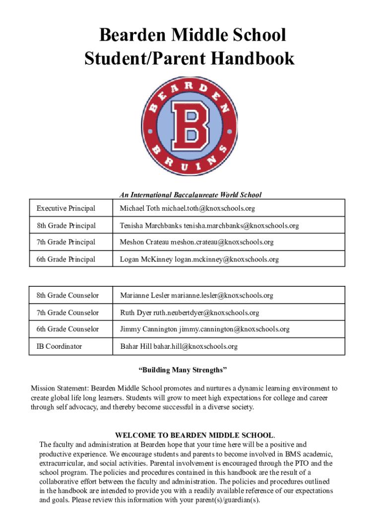 Fillable Online Bearden Middle School Student/Parent Handbook Fax Email ...