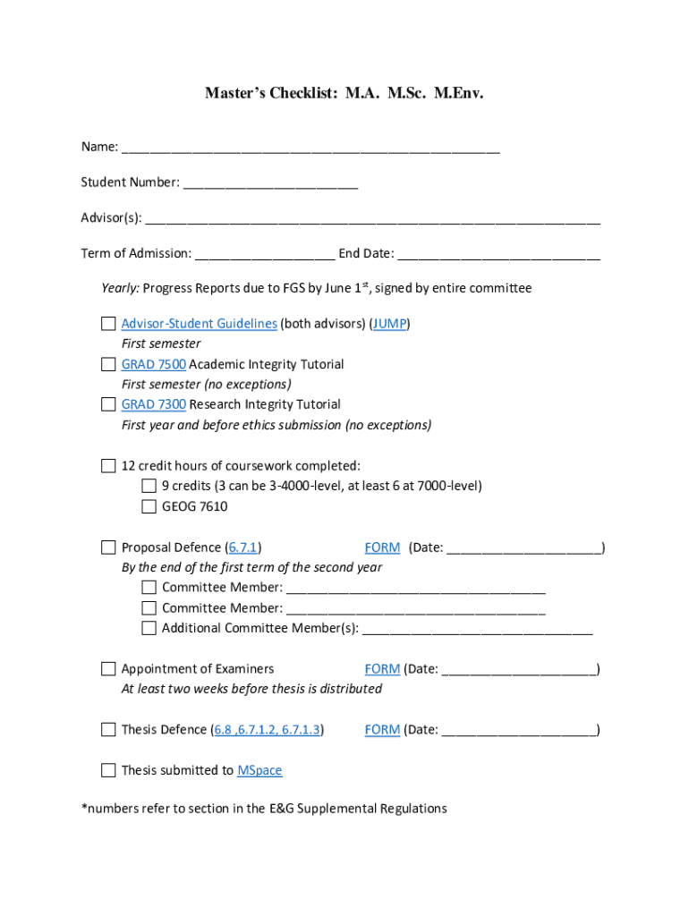 Fillable Online Masters Checklist: M Fax Email Print - pdfFiller