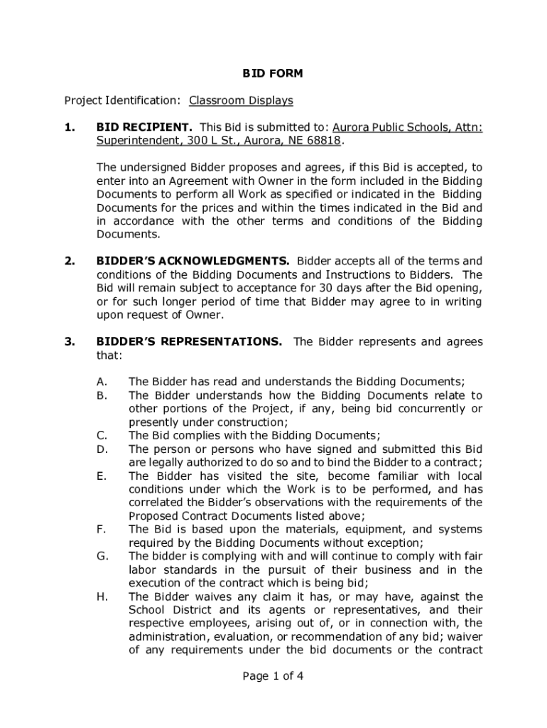 Fillable Online Page 1 of 4 BID FORM Project Identification Fax Email ...