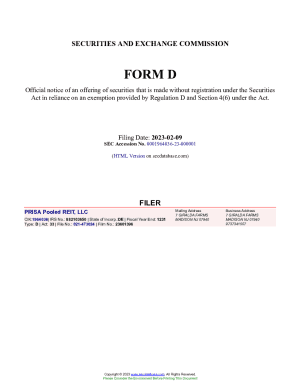 Fillable Online PRISA Pooled REIT, LLC Form D Filed 2023-02-09. Accession Number Fax Email Print ...