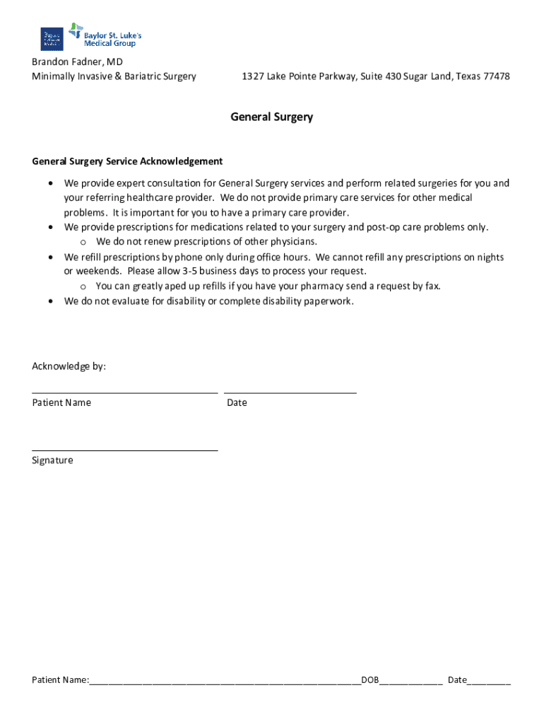 Fillable Online Brandon Fadner, MD, FACS - Weight Loss and Bariatric Surgery Fax Email Print ...