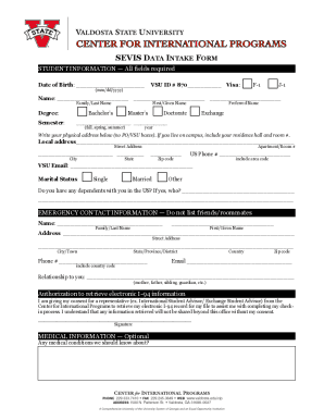 Fillable Online SEVIS Date Intake Form Fax Email Print - pdfFiller