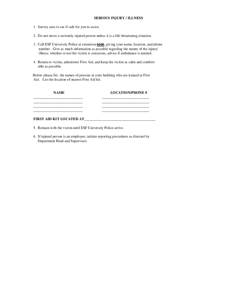 Fillable Online Serious Injury/Illness Form Fax Email Print - pdfFiller