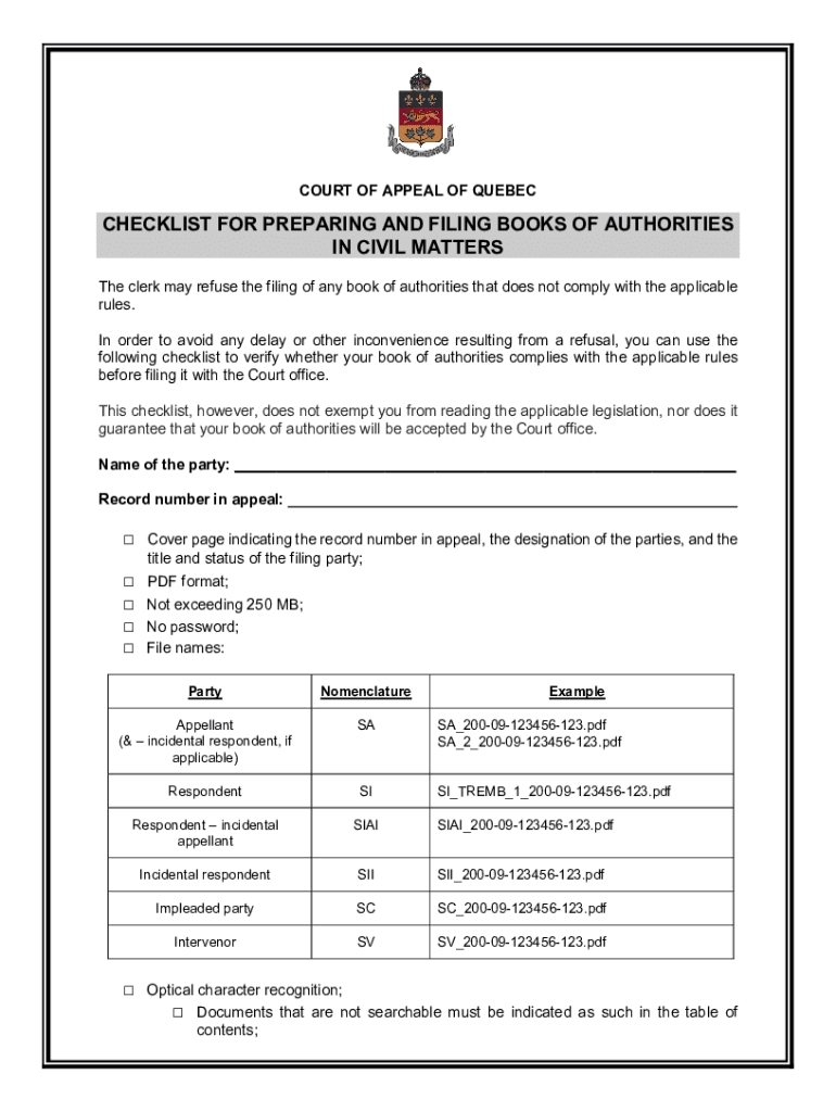 Fillable Online 1.10 Prepare a book of authoritiesCourt of Appeal BC ...