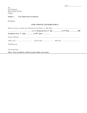 Fillable Online Request letter to Issue Fee certificate Fax Email Print ...