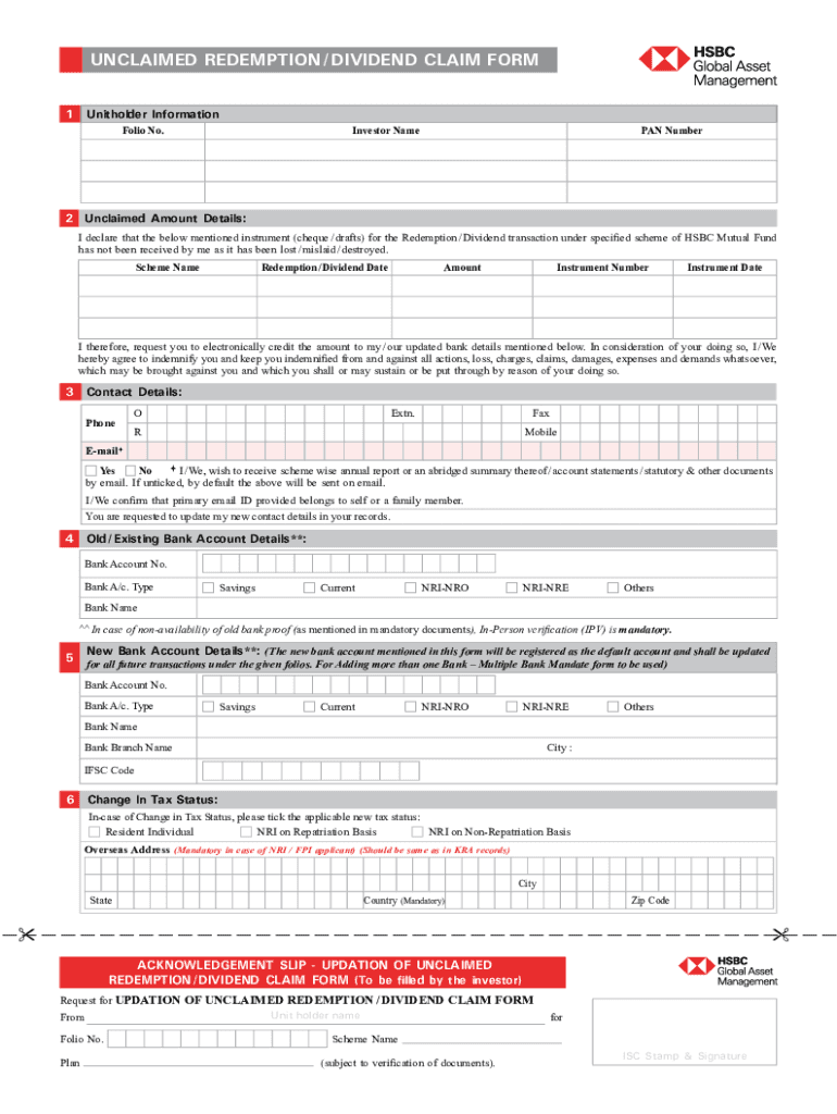 Fillable Online Unclaimed redemption/dividend claim form Fax Email ...