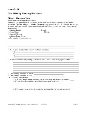 Fillable Online New Ministry Planning Worksheet Fax Email Print - pdfFiller
