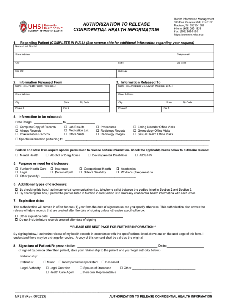 Fillable Online INSTRUCTIONS FOR COMPLETING AUTHORIZATION TO RELEASE CONFIDENTIAL HEALTH ...