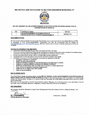 Fillable Online BID NOTICE AND INVITATION TO BID FOR ENDUMENI ... Fax ...