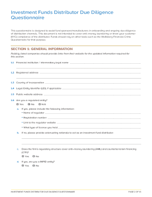 Fillable Online Investment Funds Distributor Due Diligence ...