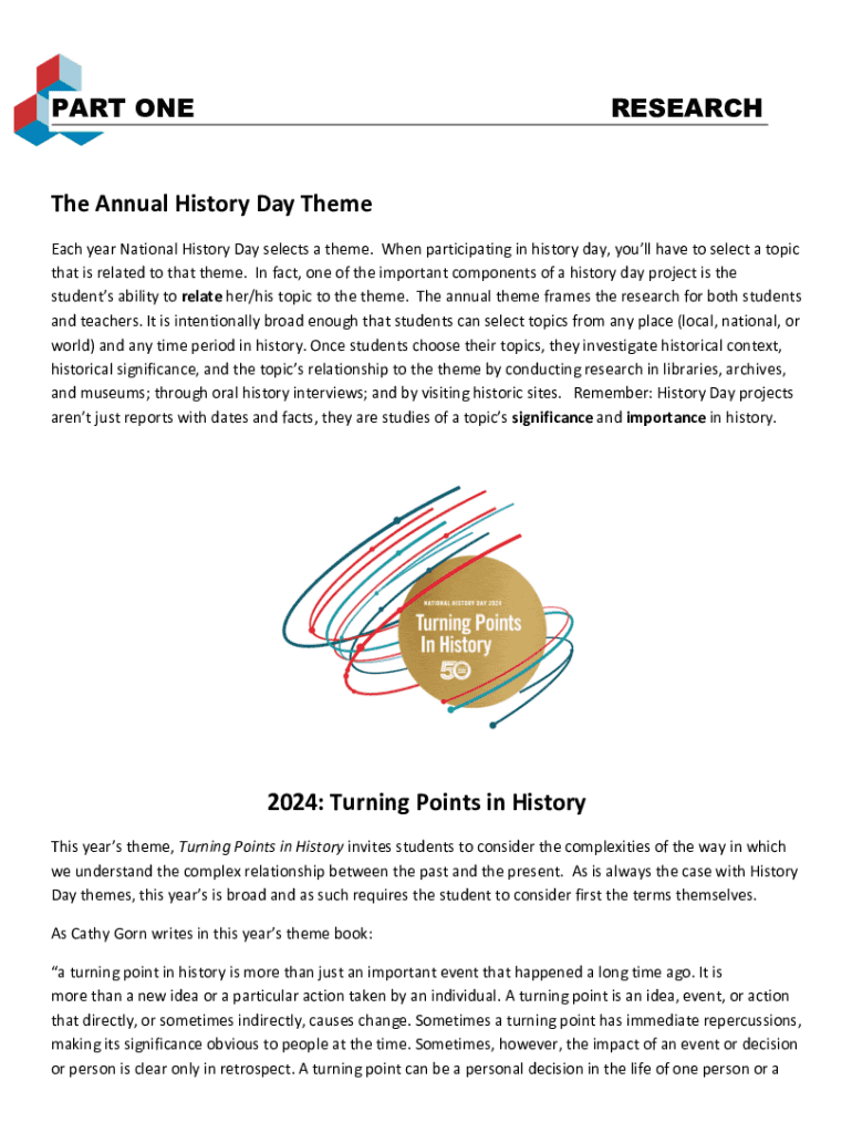 Fillable Online PART ONE RESEARCH The Annual History Day Theme Fax ...