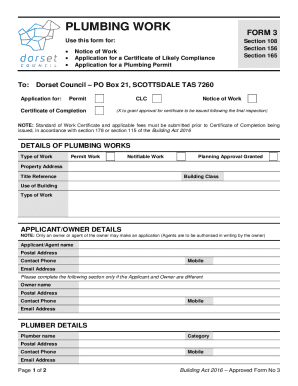 Fillable Online APPLICATION FOR PLUMBING PERMIT / CERTIFICATE ... Fax ...