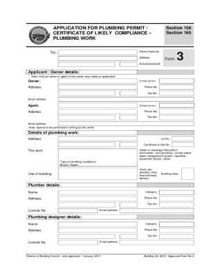 Fillable Online Form 3Application for Plumbing Permit CLC Notice of ...