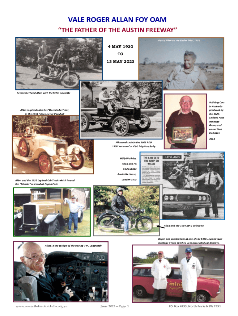 Fillable Online Vale: Roger Allan Foy'Father' of the Austin Freeway Fax ...