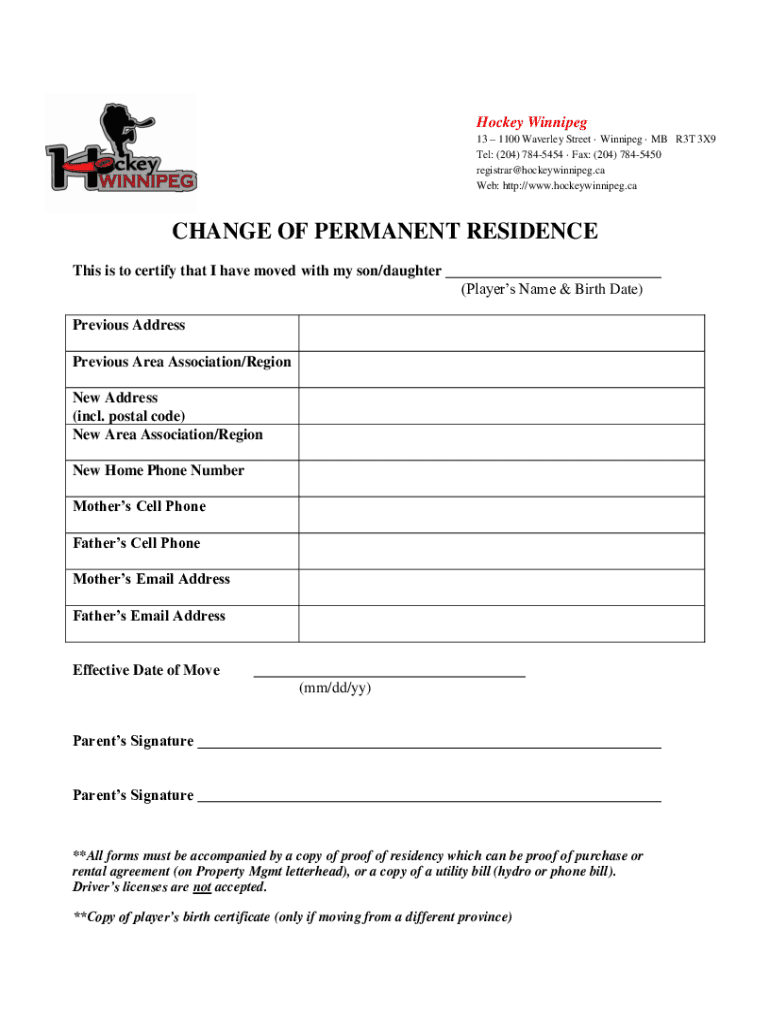 Fillable Online Change of Permanent Residence Fax Email Print - pdfFiller