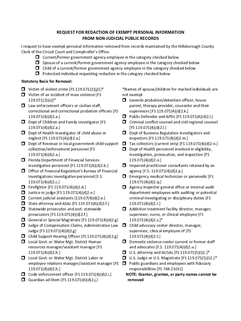 Fillable Online Exemptions and Redactions Under Florida's public ...
