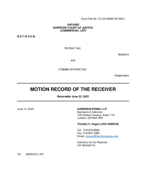 Fillable Online MOTION RECORD OF THE RECEIVER Fax Email Print - pdfFiller