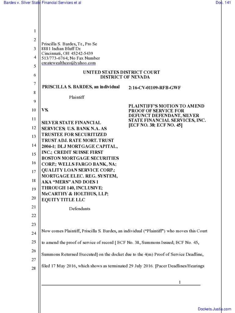 Fillable Online ORDER Granting Plaintiff's 135 Motion to Amend Proof Of Service re 38 and 45 ...