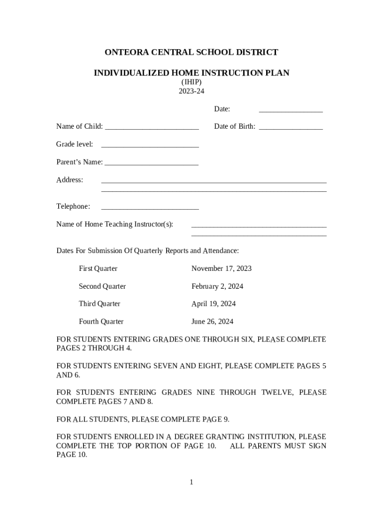 onteora central school district individualized home instruction ... Doc ...