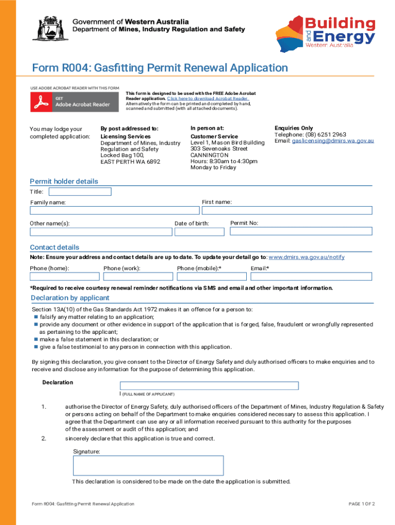 Fillable Online Buildin - Form R004: Gasfitting Permit Renewal ...