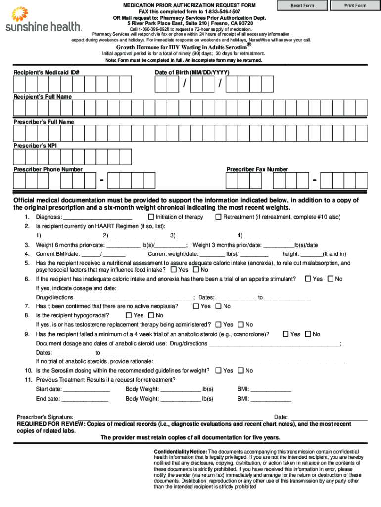 Fillable Online Medication Prior Authorization Request Form ... Fax ...