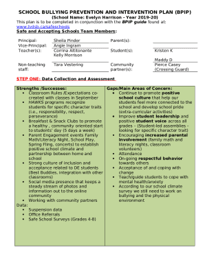 school bullying prevention and intervention plan (bpip) Doc Template ...